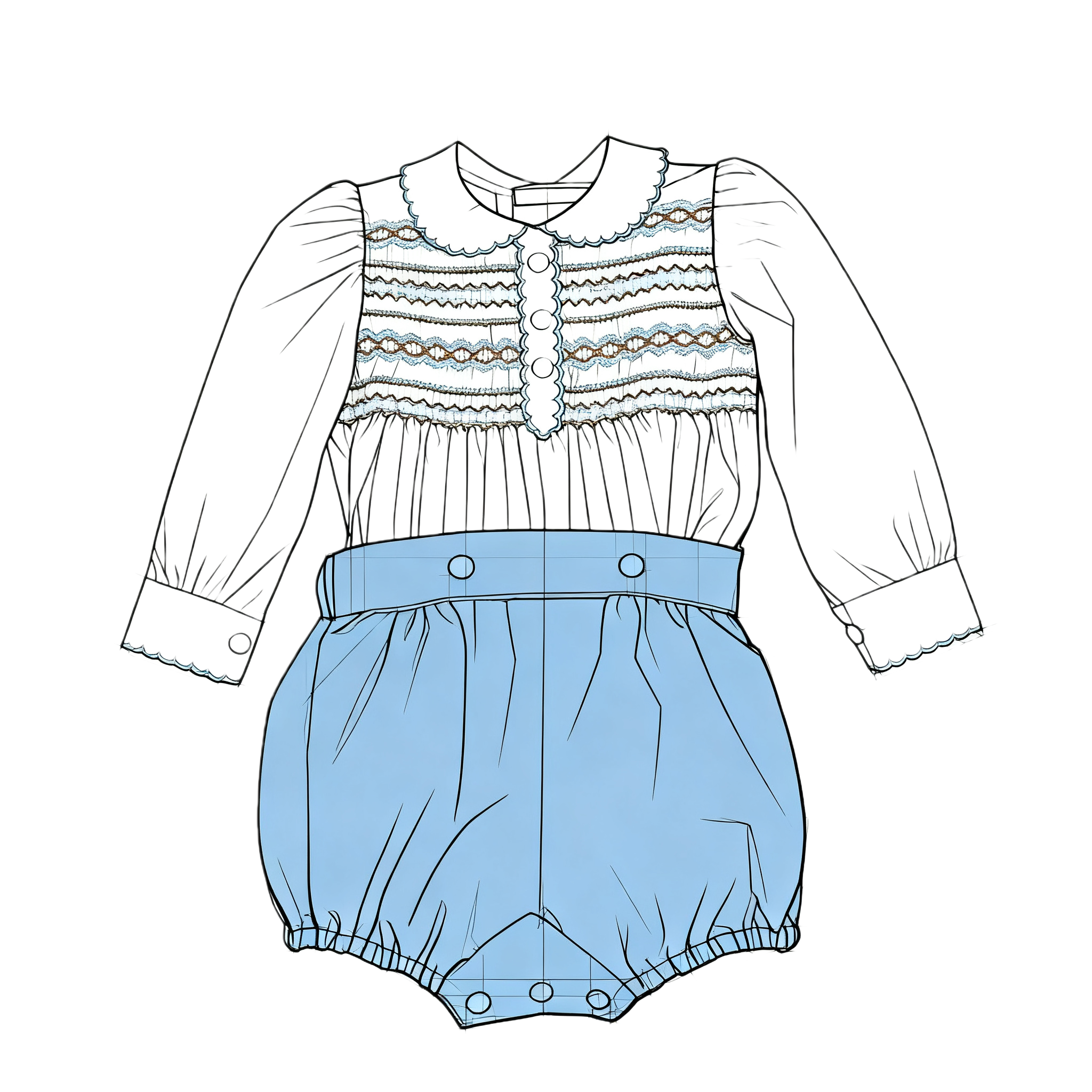 Custom Blue Velvet Boy Smocked Set - Kabeier