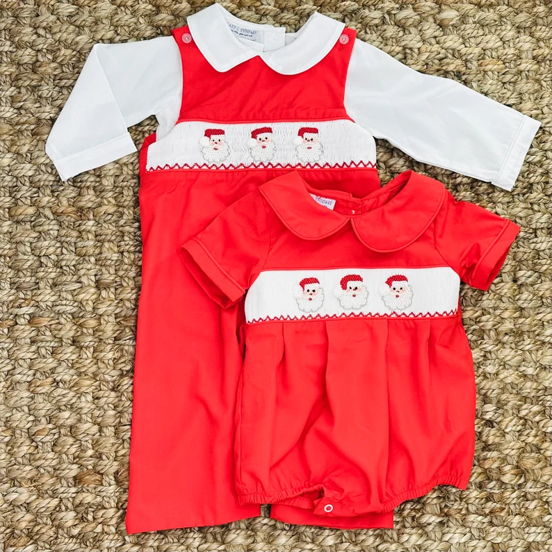Custom Smocked Christmas Bubble with Santa Pattern - Kabeier