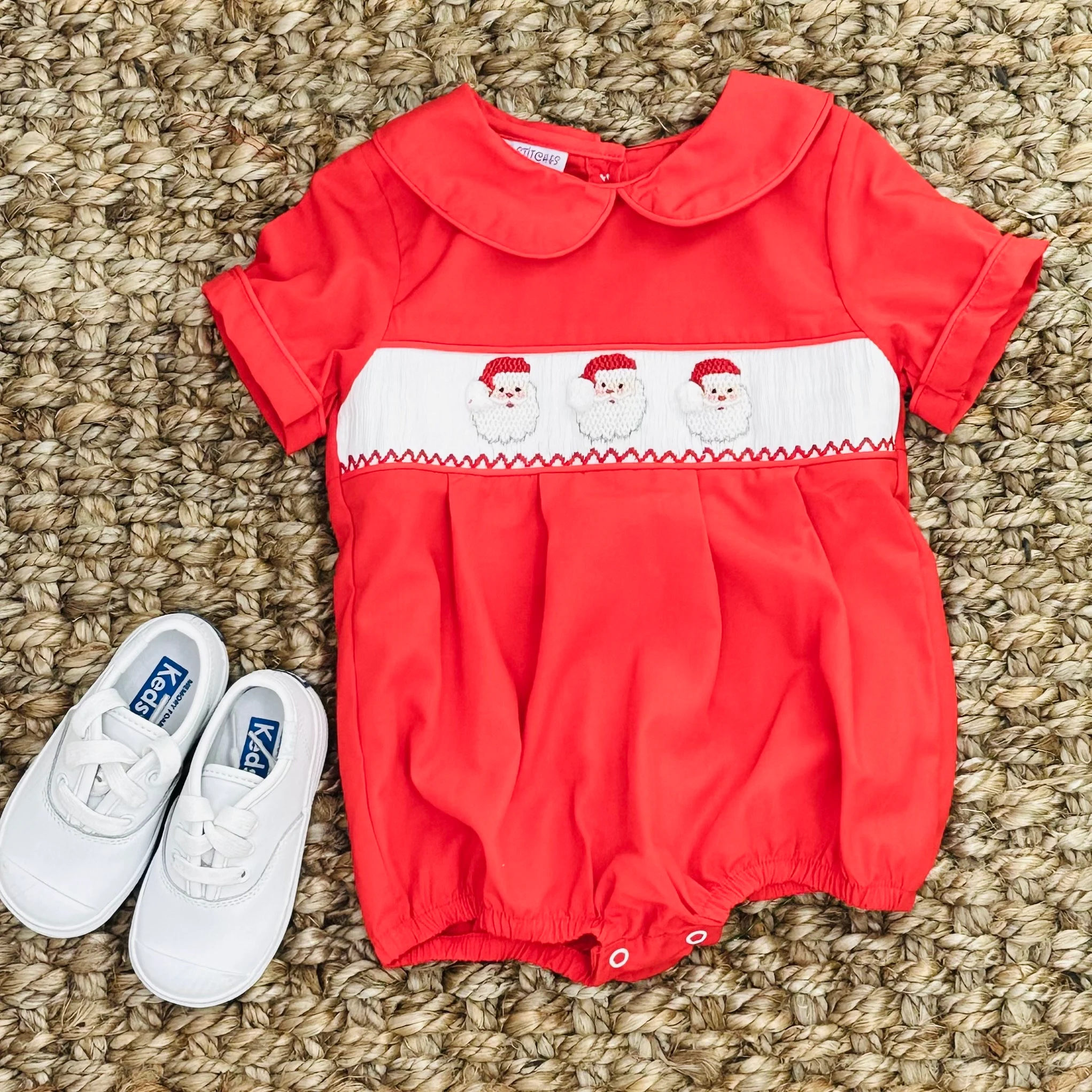 Custom Smocked Christmas Bubble with Santa Pattern - Kabeier